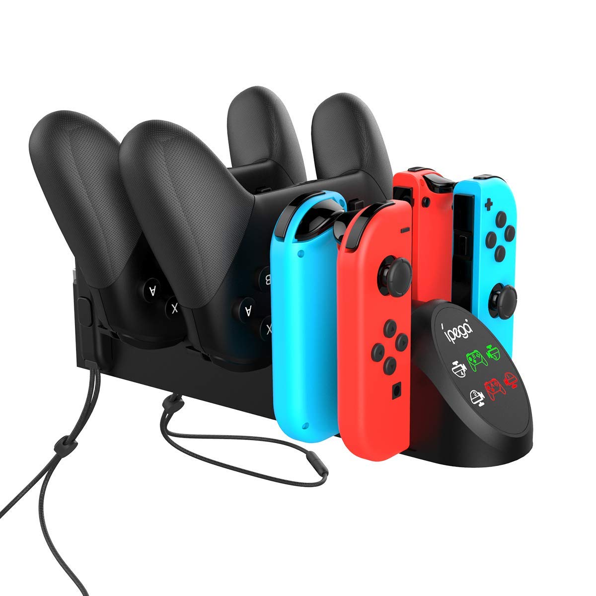 ECHZOVE Controller Charger for Nintendo Switch, Charger for 4 Switch Joy-Con Controllers, 2 Switch Pro controllers, 2 Joy-con Wrist Straps with USB 2.0 Ports(Not for PowerA Pro Controllers)