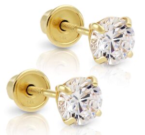 14k yellow gold solitaire made with genuine cubic zirconia round stud earrings (5mm)