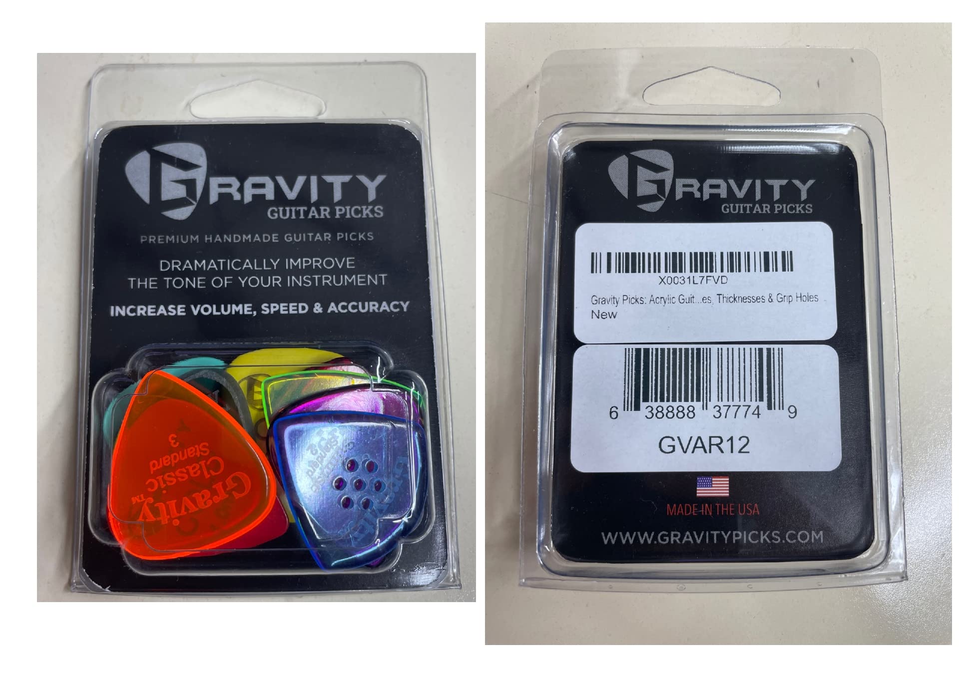 Gravity Acrylic Variety Pack Guitar Picks | Polished Bevels, Brighter, Louder Sound & Tighter Grip| Available in Different Packs - Made in the USA