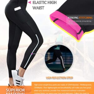 RIBIKA Leggings for Women Yoga Pants Tummy Control with Pocket Sauna Sweat Workout Tank Top Black Gym Butt Lifting