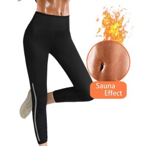 RIBIKA Leggings for Women Yoga Pants Tummy Control with Pocket Sauna Sweat Workout Tank Top Black Gym Butt Lifting