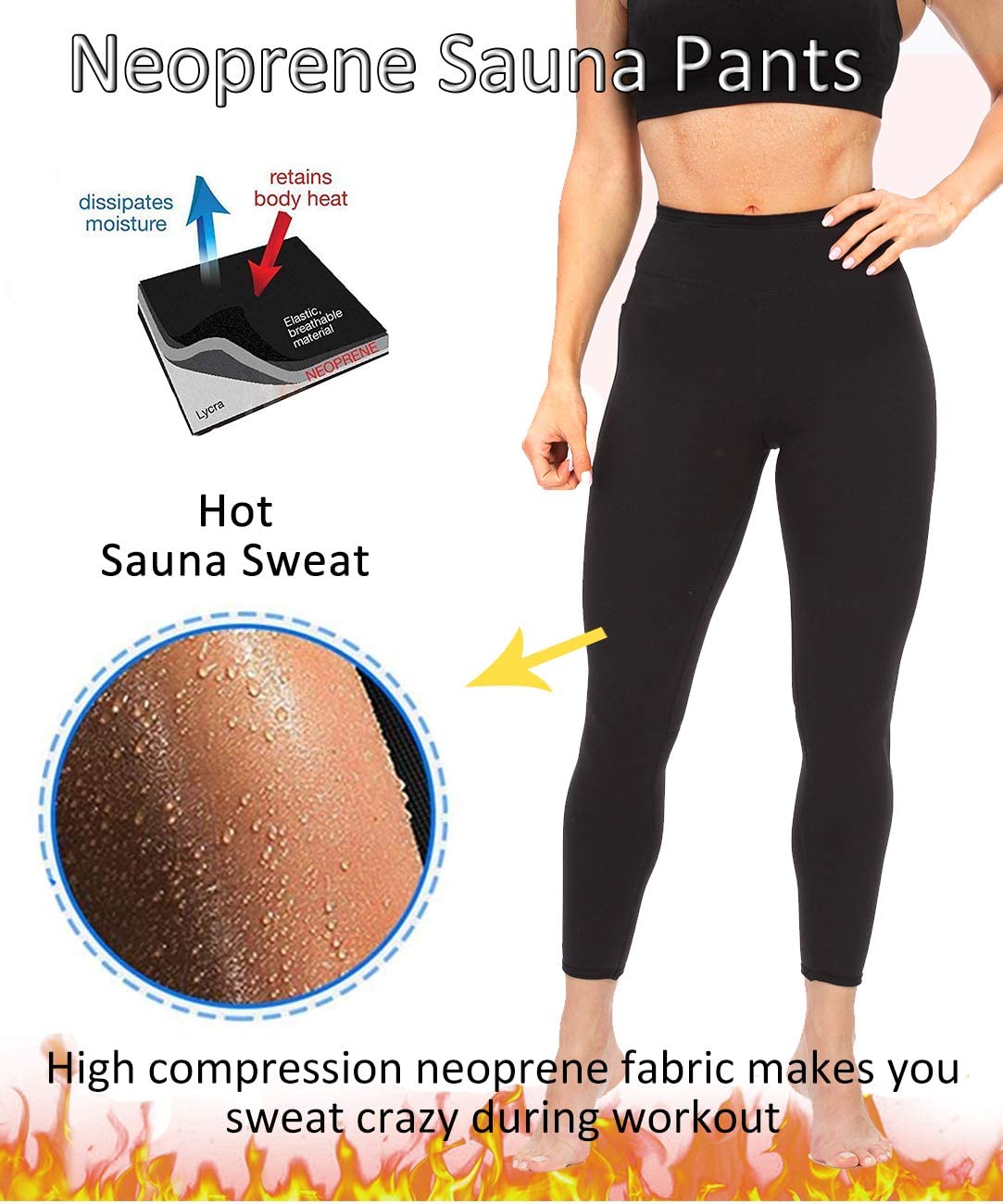 RIBIKA Leggings for Women Yoga Pants Tummy Control with Pocket Sauna Sweat Workout Tank Top Black Gym Butt Lifting