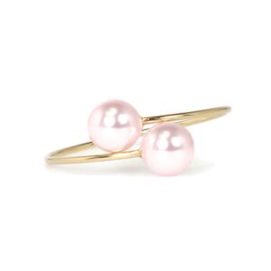 Pink Crystal Pearl Cuff Ring, Open Single Coil Bypass Ring, Sterling Silver 14K Gold-Filled Wire Band, Slides Over Arthritic Knuckles, Jewelry Inspirations