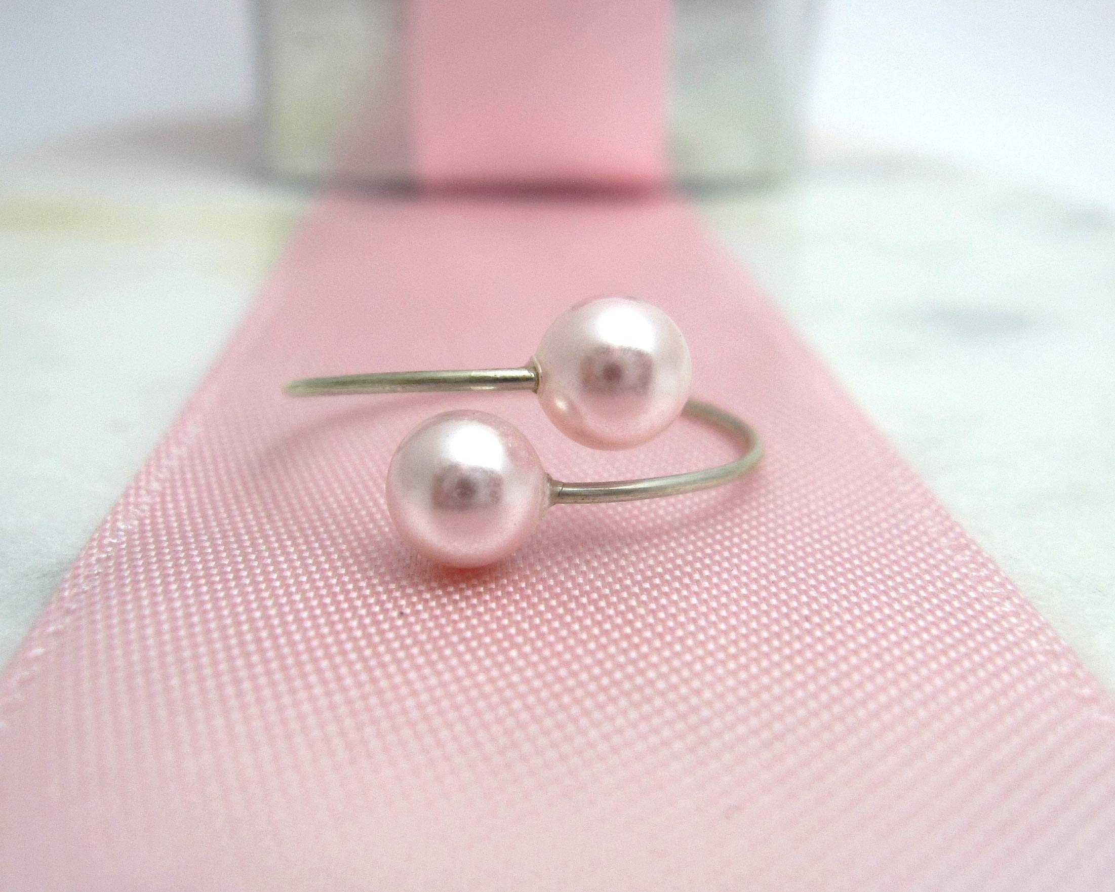 Pink Crystal Pearl Cuff Ring, Open Single Coil Bypass Ring, Sterling Silver 14K Gold-Filled Wire Band, Slides Over Arthritic Knuckles, Jewelry Inspirations