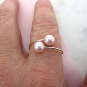 Pink Crystal Pearl Cuff Ring, Open Single Coil Bypass Ring, Sterling Silver 14K Gold-Filled Wire Band, Slides Over Arthritic Knuckles, Jewelry Inspirations