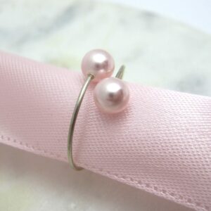 Pink Crystal Pearl Cuff Ring, Open Single Coil Bypass Ring, Sterling Silver 14K Gold-Filled Wire Band, Slides Over Arthritic Knuckles, Jewelry Inspirations