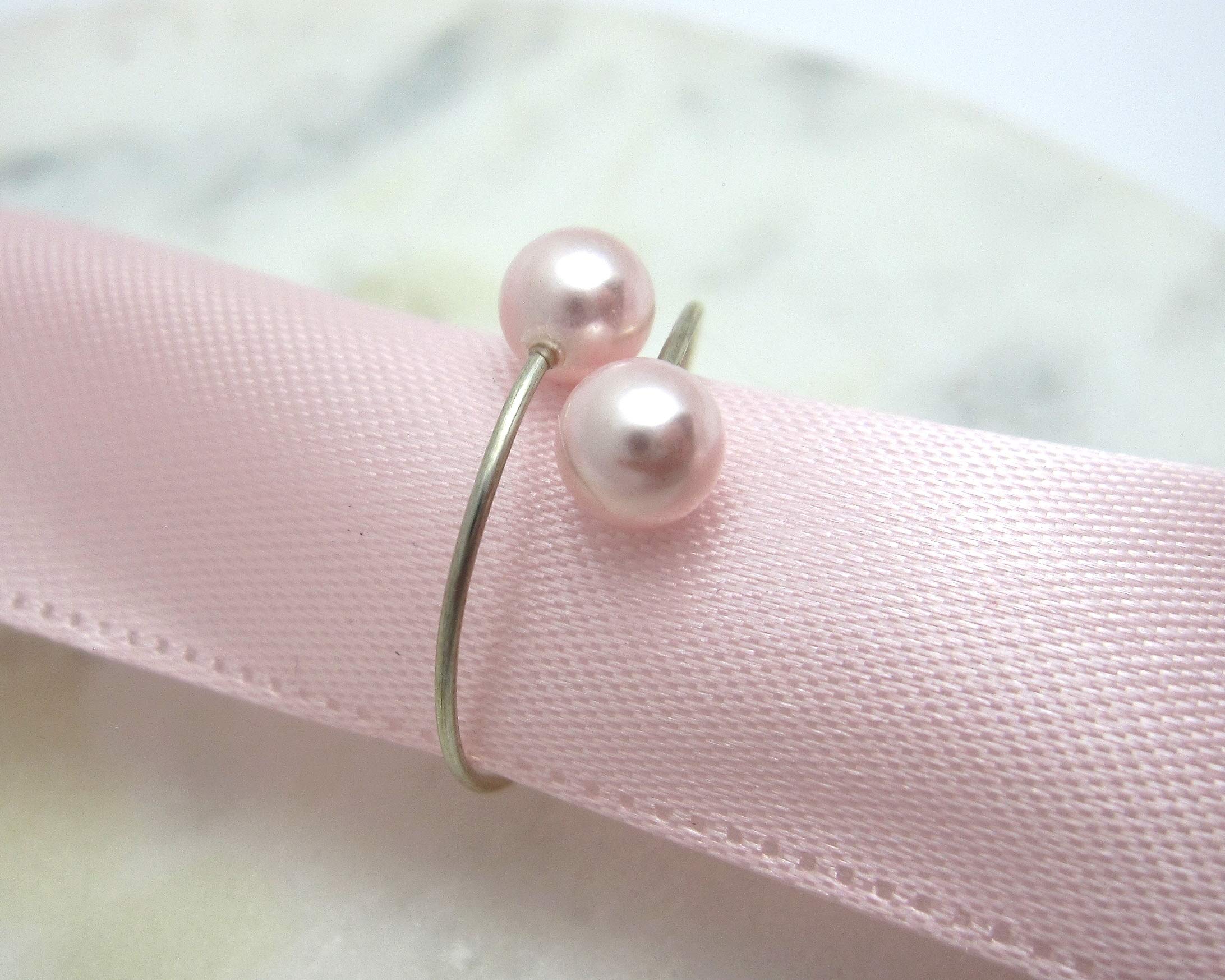 Pink Crystal Pearl Cuff Ring, Open Single Coil Bypass Ring, Sterling Silver 14K Gold-Filled Wire Band, Slides Over Arthritic Knuckles, Jewelry Inspirations