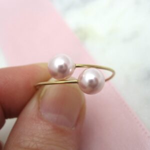 Pink Crystal Pearl Cuff Ring, Open Single Coil Bypass Ring, Sterling Silver 14K Gold-Filled Wire Band, Slides Over Arthritic Knuckles, Jewelry Inspirations