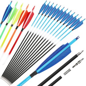 ameyxgs 12pcs archery 30inch carbon arrow target practice hunting arrow spine 500 with 5inch shield turkey feather removable tips for traditional recurve compound bow longbow (blue, 12)