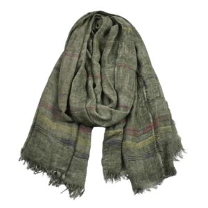 kangqifen unisex striped soft scarf cotton linen lightweight large scarves 75 x 35 inches armygreen