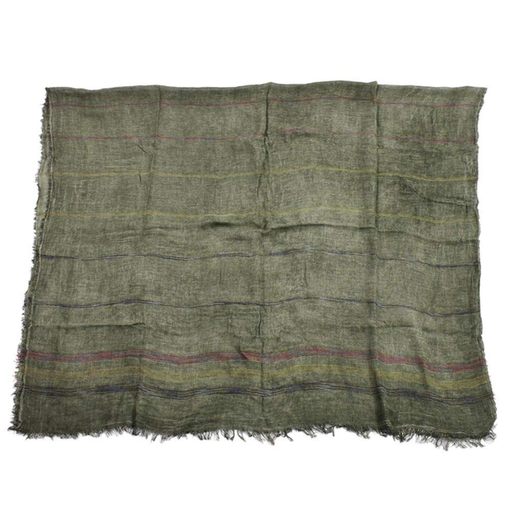 Kangqifen Unisex Striped Soft Scarf Cotton Linen Lightweight Large Scarves 75 x 35 inches ArmyGreen