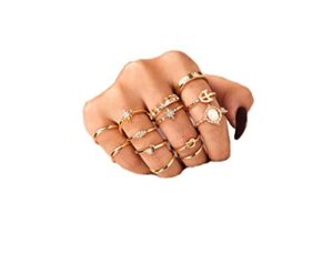 sither 13 pcs women rings set knuckle rings gold bohemian rings vintage gem crystal rings joint knot ring sets for teens party daily fesvital jewelry gift(style3)