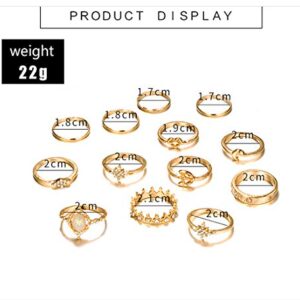 Sither 13 Pcs Women Rings Set Knuckle Rings Gold Bohemian Rings Vintage Gem Crystal Rings Joint Knot Ring Sets for Teens Party Daily Fesvital Jewelry Gift(style3)