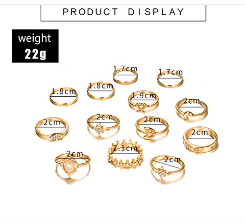 Sither 13 Pcs Women Rings Set Knuckle Rings Gold Bohemian Rings Vintage Gem Crystal Rings Joint Knot Ring Sets for Teens Party Daily Fesvital Jewelry Gift(style3)