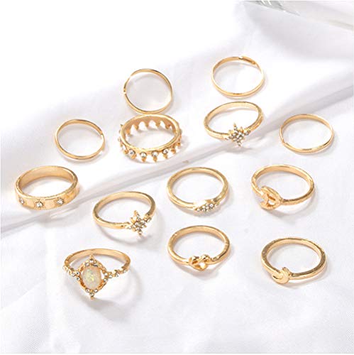 Sither 13 Pcs Women Rings Set Knuckle Rings Gold Bohemian Rings Vintage Gem Crystal Rings Joint Knot Ring Sets for Teens Party Daily Fesvital Jewelry Gift(style3)