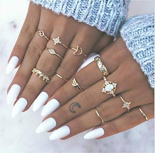 Sither 13 Pcs Women Rings Set Knuckle Rings Gold Bohemian Rings Vintage Gem Crystal Rings Joint Knot Ring Sets for Teens Party Daily Fesvital Jewelry Gift(style3)