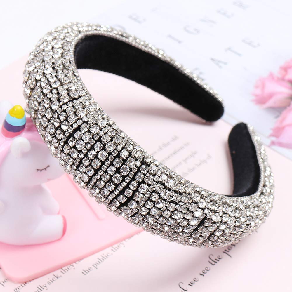 milylove Rhinestone Crystal Diamond Headbands for Women Fashionable Handmade Wide Hair Hoops Beaded Bling HairBand Hair Accessories