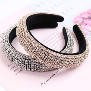 milylove Rhinestone Crystal Diamond Headbands for Women Fashionable Handmade Wide Hair Hoops Beaded Bling HairBand Hair Accessories