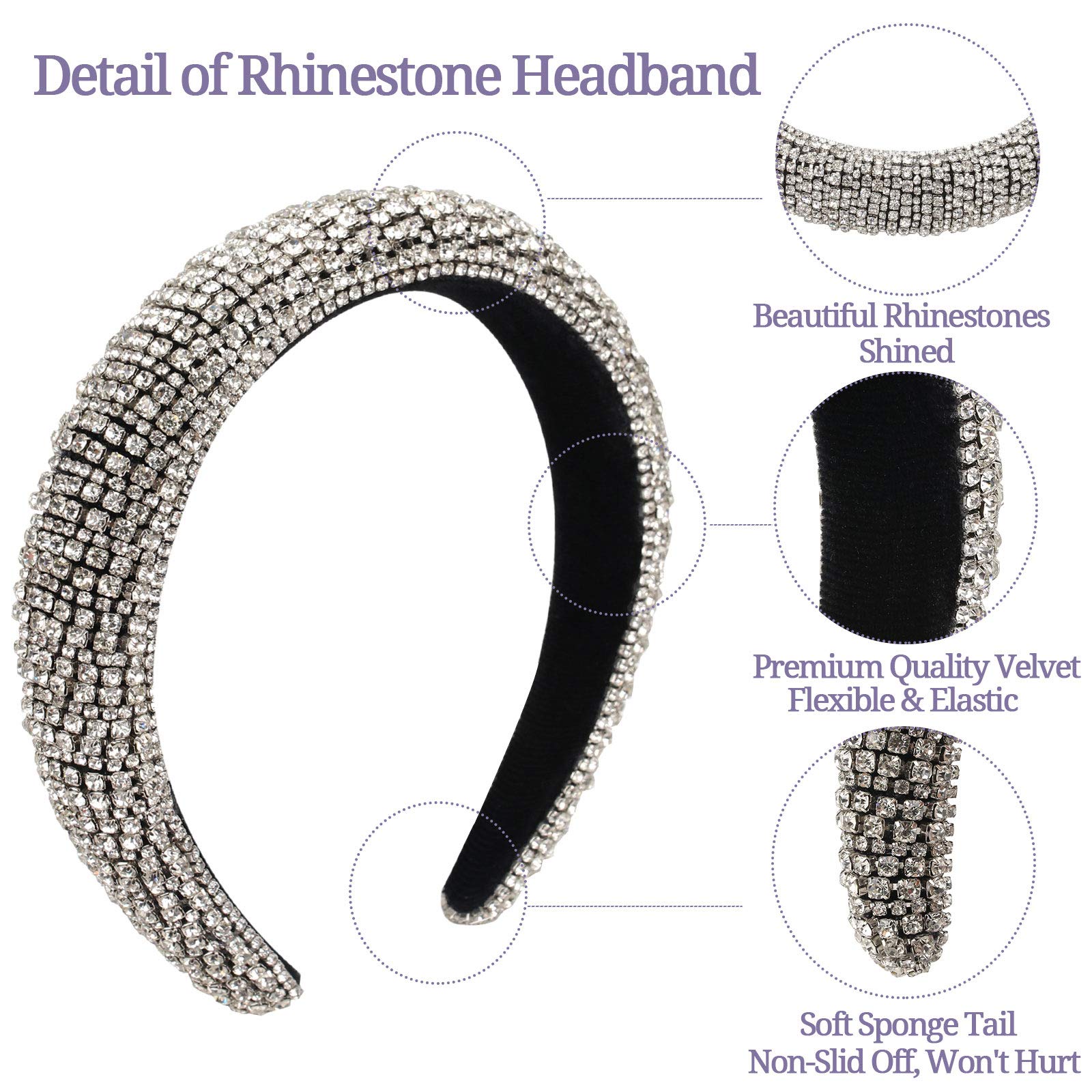 milylove Rhinestone Crystal Diamond Headbands for Women Fashionable Handmade Wide Hair Hoops Beaded Bling HairBand Hair Accessories