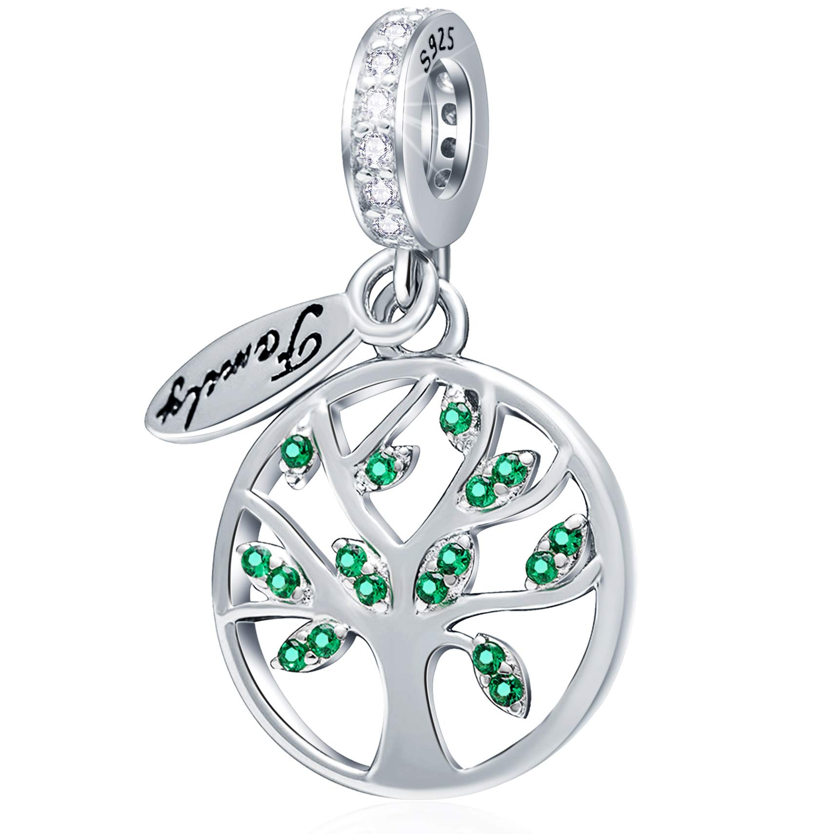 Family Tree of Life Charms fits Pandora Happy Mothers Day Bracelet, 925 Sterling Silver Dangle Familia Heritage Bead Pendant with CZ, Gifts for Easter/Father/Daughter/Son