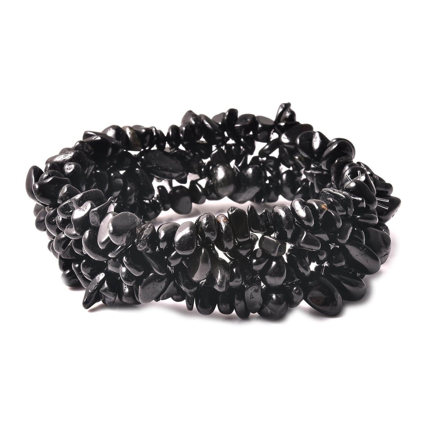 SHOP LC DELIVERING JOY Black Tourmaline Chips Bracelet For Women Stretch Jewelry Gifts for Women Birthday Gifts