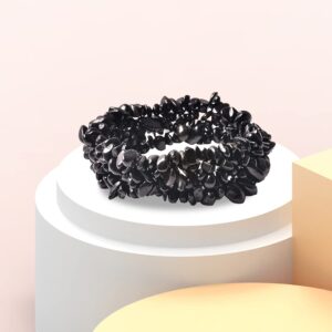 SHOP LC DELIVERING JOY Black Tourmaline Chips Bracelet For Women Stretch Jewelry Gifts for Women Birthday Gifts