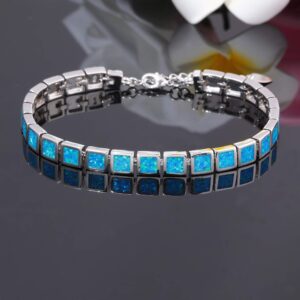 CiNily Blue Fire Opal 14K White Gold Plated Bracelets for Women Jewelry Gems Bracelet 8 3/4"