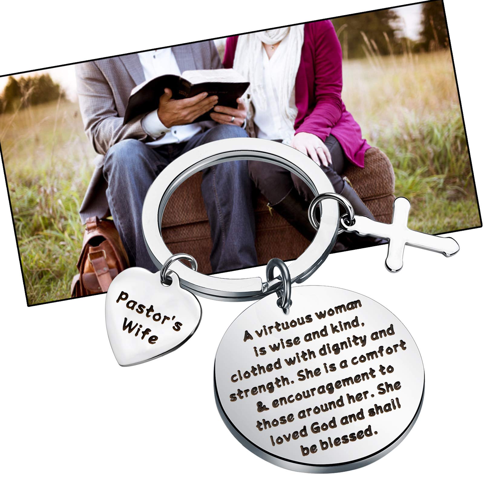 BAUNA Pastor's Wife Gifts Pastor's Wife Appreciation Gifts She is a Comfort and Encouragement to Those Around Her Keychain Minister's Wife Jewelry (pastor's wife keychain)