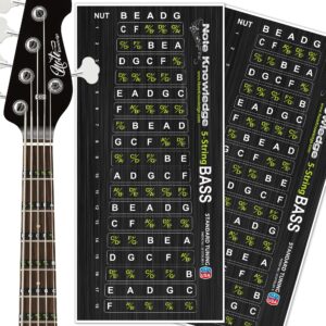 5 string bass guitar fretboard note map decals/stickers