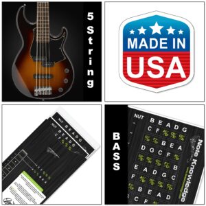 5 String Bass Guitar Fretboard Note Map Decals/Stickers