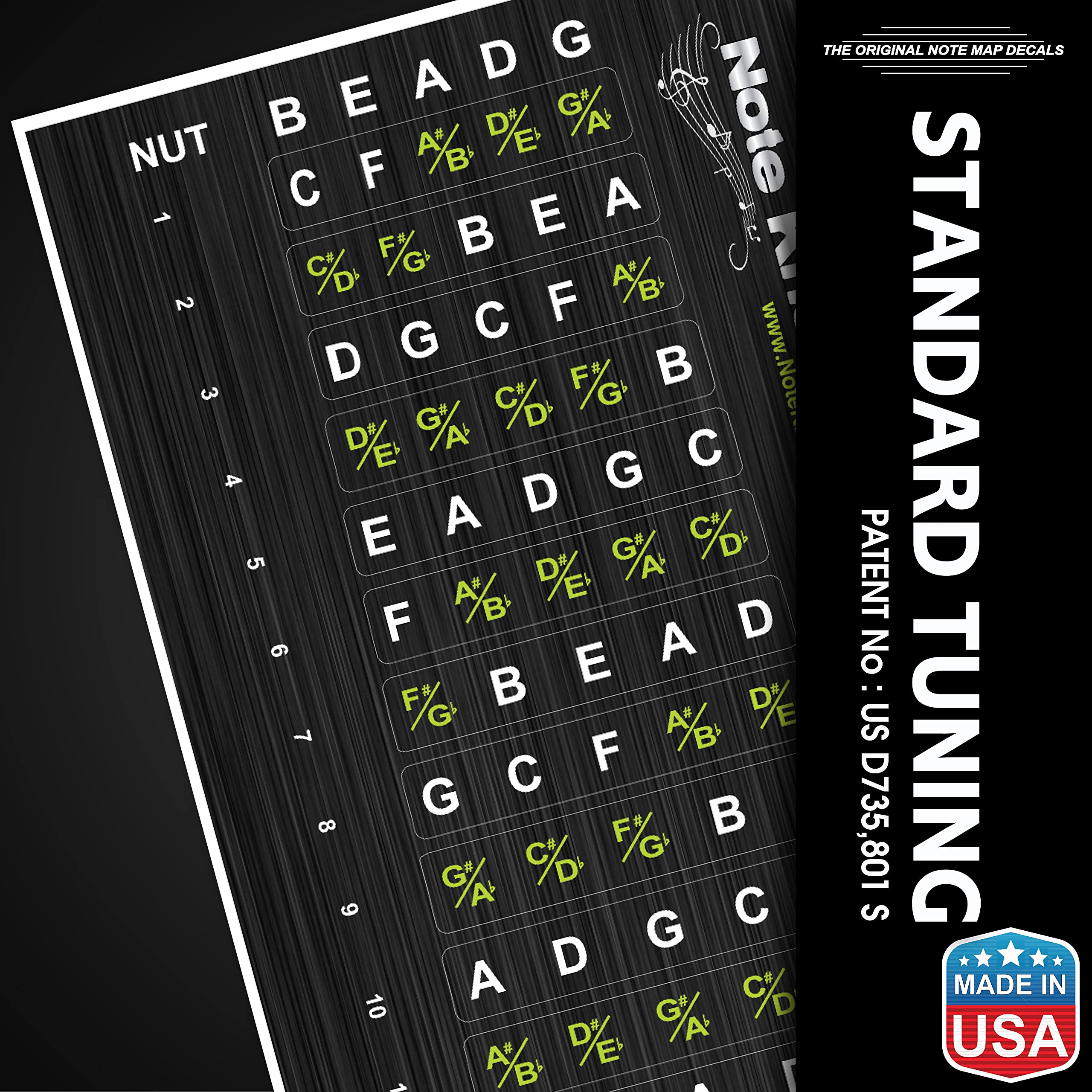 5 String Bass Guitar Fretboard Note Map Decals/Stickers