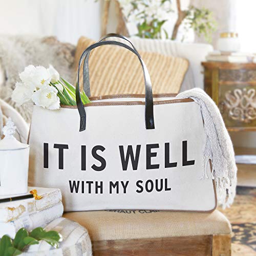 Creative Brands Faithworks-Inspirational Large Canvas and Leather Tote, 20, It is Well