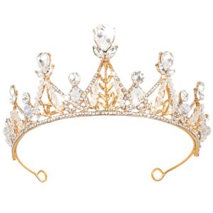 tocess princess crown and tiara for women princess gold tiara queen costume crystal rhinestone crown for bride bridal girl ladies wedding prom birthday festival party, ideal gift for women (gold)