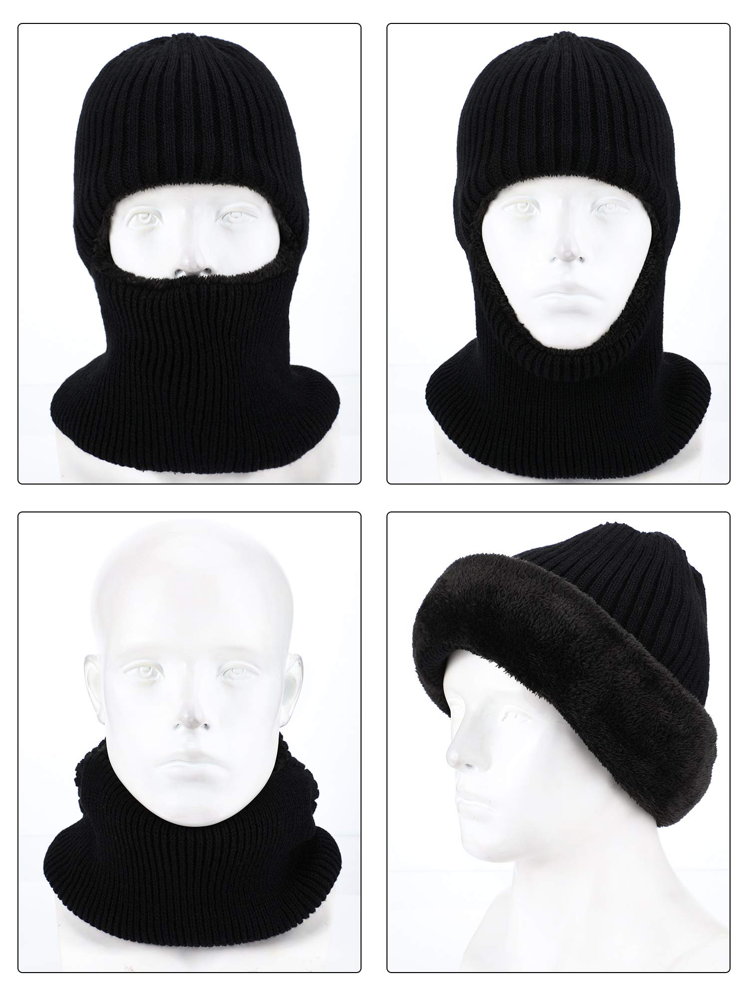 Winter Ski Mask for Men Knitted Full Face Mask Balaclava Hats 1 Hole Winter Ski Mask Fleece for Men Women Favors (Black, Medium)