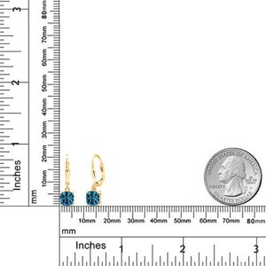 Gem Stone King 18K Yellow Gold Plated Silver London Blue Topaz Dangle Earrings For Women (2.35 Cttw, Gemstone November Birthstone, Cushion 6MM)