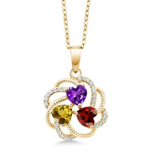 gem stone king 18k yellow gold plated silver yellow gold plated build your own personalized 3 heart shape birthstone flower women's mothers family blossom couple pendant