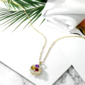 Gem Stone King 18K Yellow Gold Plated Silver Yellow Gold Plated Build Your Own Personalized 3 Heart Shape Birthstone Flower Women's Mothers Family Blossom Couple Pendant