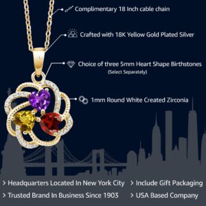 Gem Stone King 18K Yellow Gold Plated Silver Yellow Gold Plated Build Your Own Personalized 3 Heart Shape Birthstone Flower Women's Mothers Family Blossom Couple Pendant