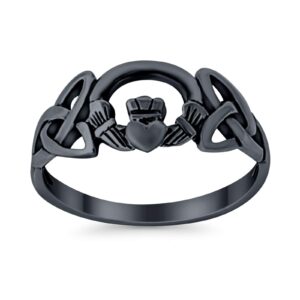 blue apple co. 925 sterling silver claddagh ring black tone rhodium plated plain celtic knot ring size-9