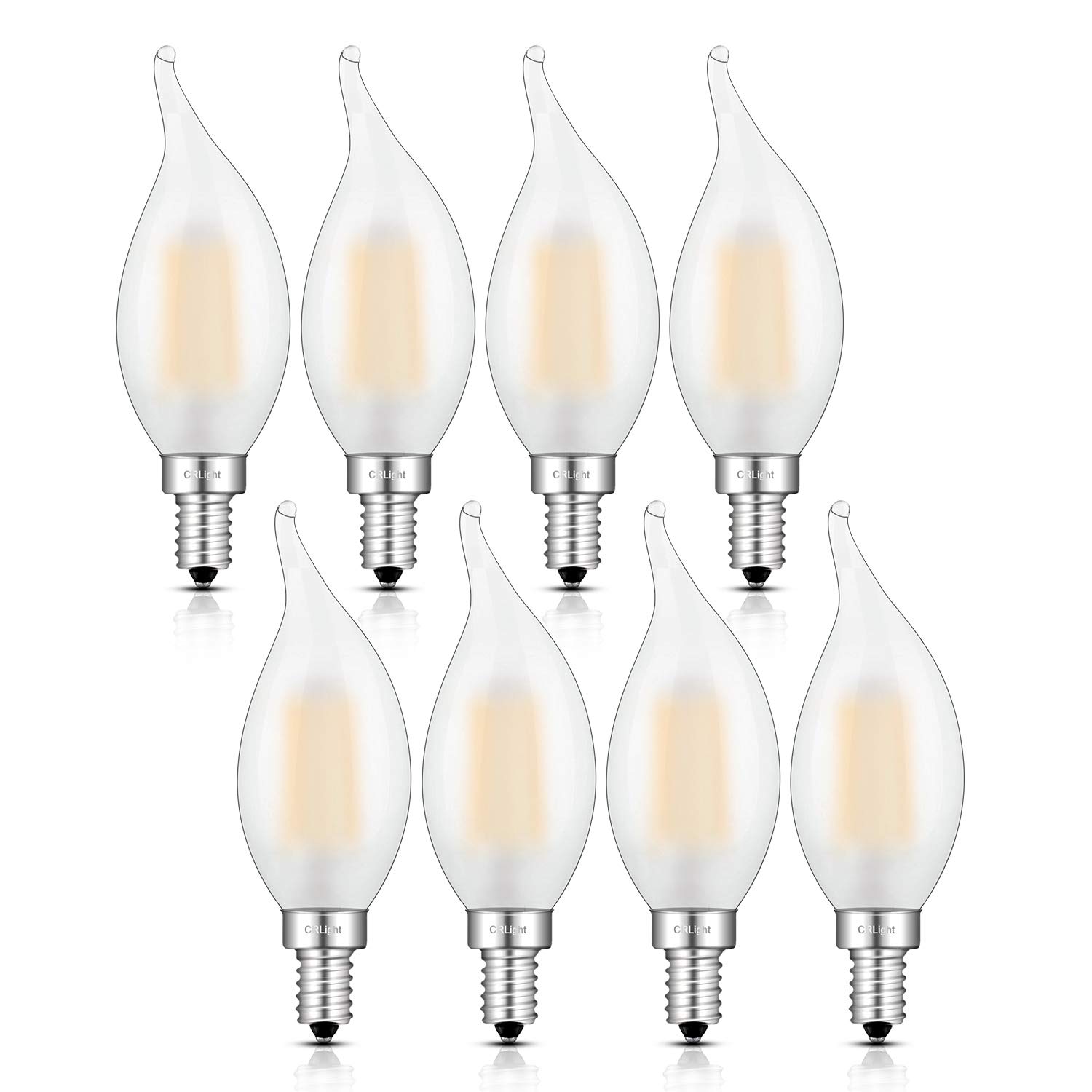 CRLight 6W LED Candelabra Bulb 3200K Soft White, 65W Equivalent 650LM Dimmable, E12 Base LED Light Bulbs, Vintage Edison Style CA11 Candle Flame Tip Frosted Glass Chandelier Bulbs, 8 Pack