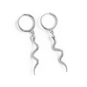 snake dangle small hoop earrings 925 sterling silver personalized punk drop animal earring huggie hoops 10mm hypoallergenic fashion ear jewelry (silver)