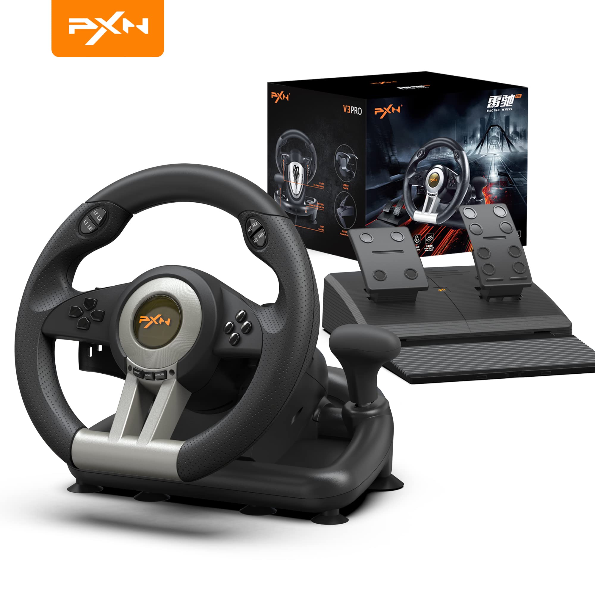 PXN Racing Wheel - Gaming Steering Wheel for PC, V3II 180 Degree Driving Wheel Volante PC Universal Usb Car Racing with Pedal for PS4, PC, PS3,Xbox Series X|S, Xbox One