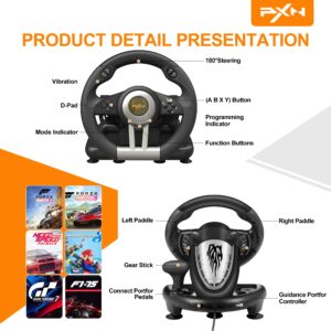 PXN Racing Wheel - Gaming Steering Wheel for PC, V3II 180 Degree Driving Wheel Volante PC Universal Usb Car Racing with Pedal for PS4, PC, PS3,Xbox Series X|S, Xbox One