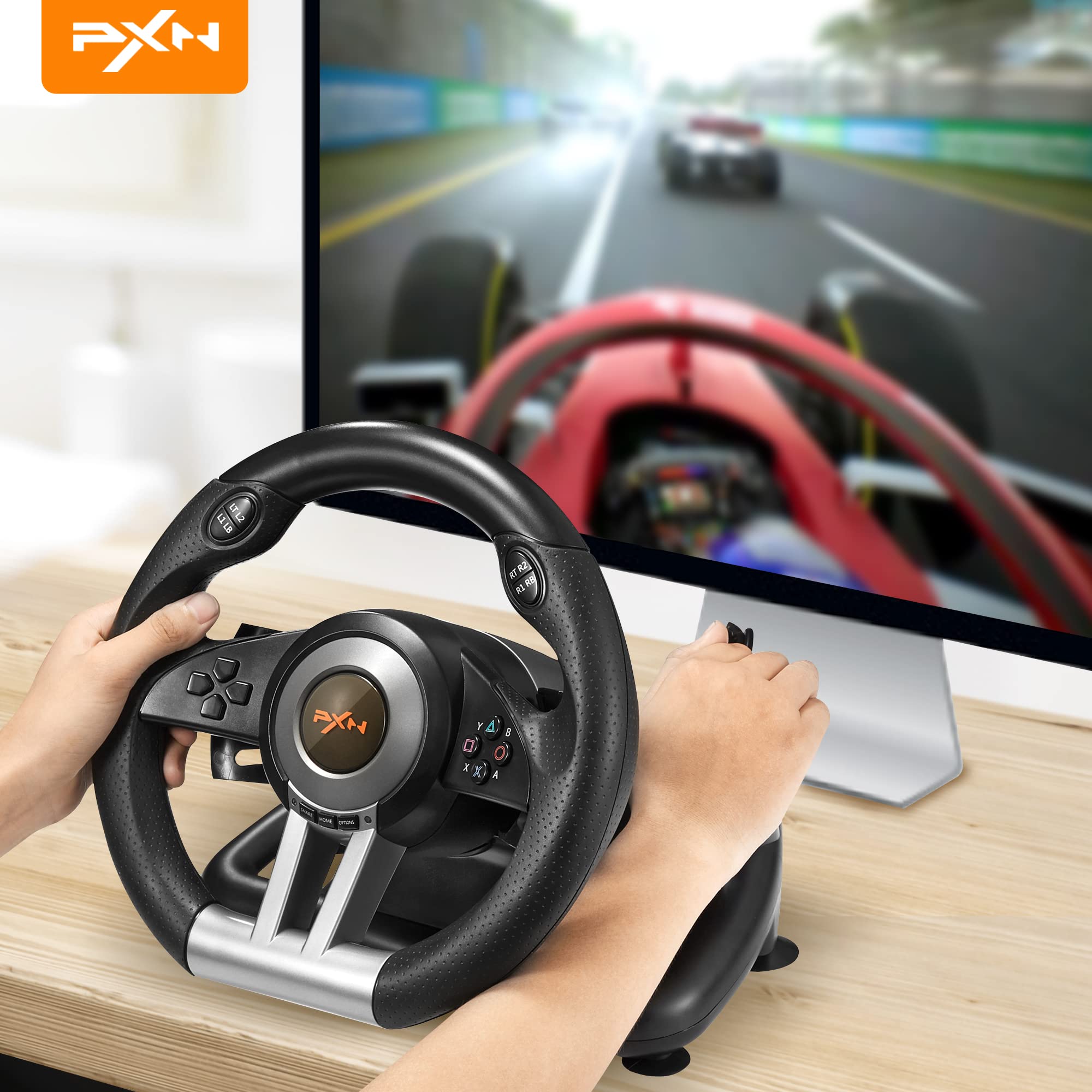 PXN Racing Wheel - Gaming Steering Wheel for PC, V3II 180 Degree Driving Wheel Volante PC Universal Usb Car Racing with Pedal for PS4, PC, PS3,Xbox Series X|S, Xbox One