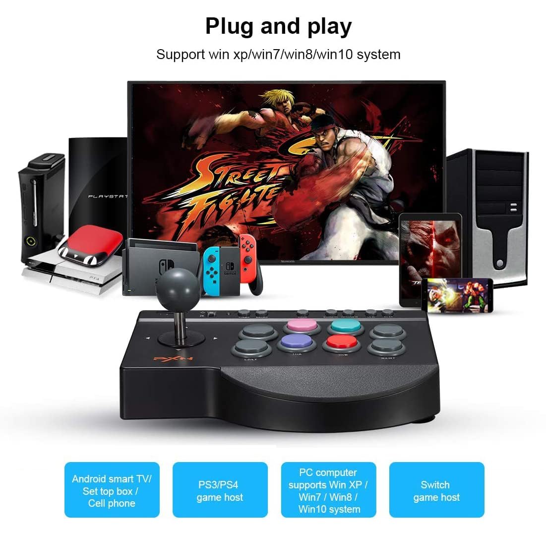 PXN Arcade Stick PC Joystick 0082 Fight Stick Turbo and Macro Function Arcade Fight Stick Turbo Macro USB Connection for PC,PS4,PS3,Xbox Series X|S, Xbox One