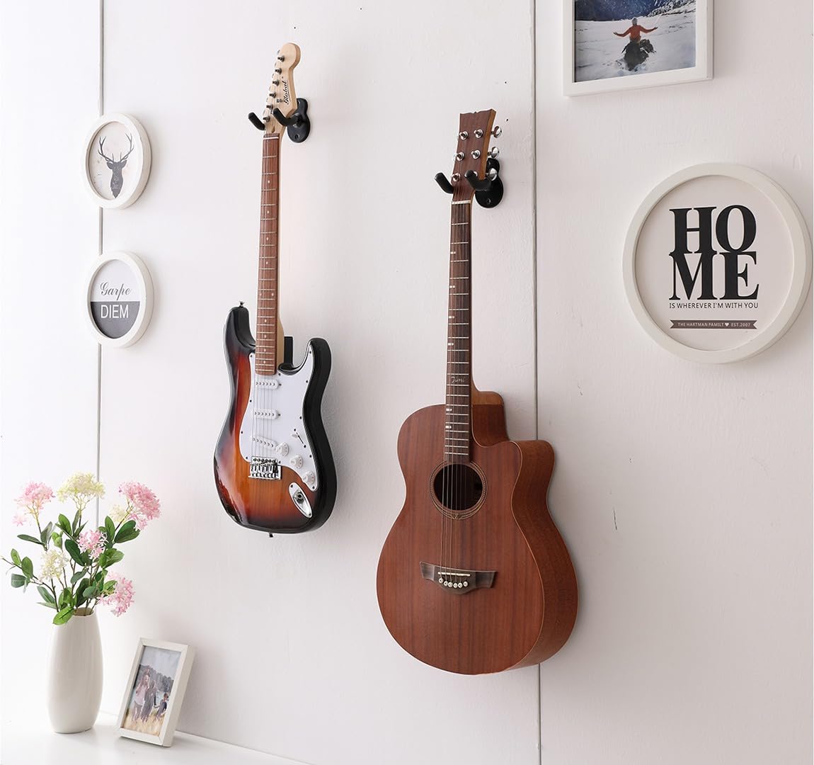 Guitar Wall Mount Hanger Acoustic Electric Bass Guitar Wall Hook Black Metal Holder