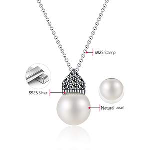 Lotus Fun Gifts S925 Sterling Silver Simulated Pearl Neclace Large Shell Pearl Pendant Necklace, Handmade Natural Jewelry Gifts for Women Girls Mother Mom Wife Her