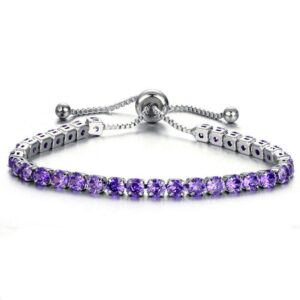 cinily adjustable tennis bracelets for women purple cubic zirconia bracelet 14k white gold plated hypoallergenic slider bracelet jewelry gift