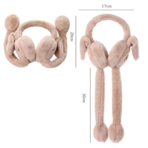 Women's Winter Plush Earwarmer Bunny Earmuffs with Moving Jumping Rabbit Ears Windproof Airbag Ear Bag