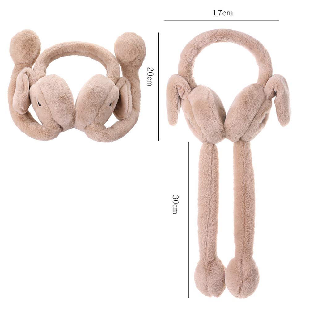 Women's Winter Plush Earwarmer Bunny Earmuffs with Moving Jumping Rabbit Ears Windproof Airbag Ear Bag